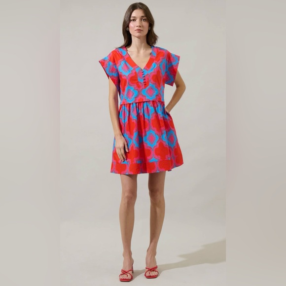 Sugarlips | Dresses | Sugarlips Dress Women Xl Red And Blue Patterns ...